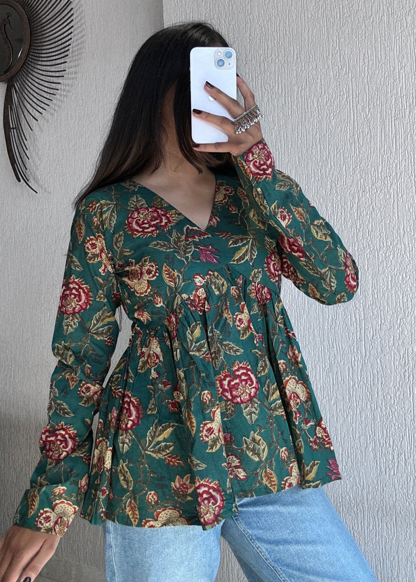 Green Peplum style short kurti – KUDDI