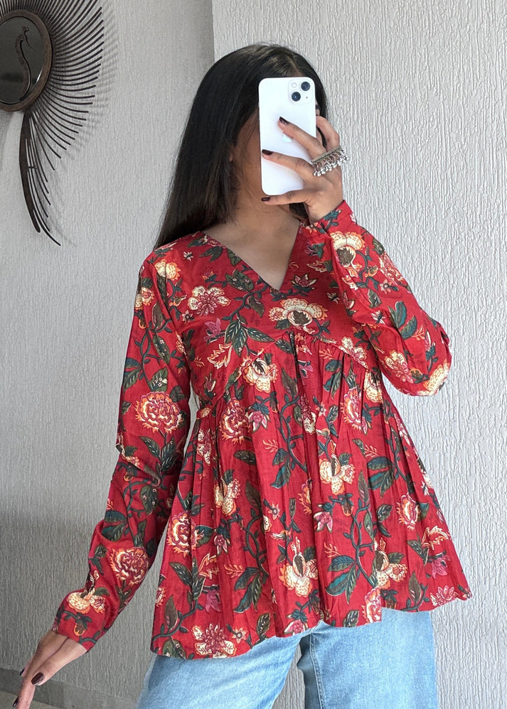 Red peplum style short kurti – KUDDI